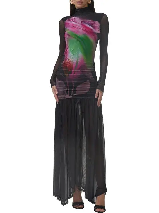 AFRM Joni Sheer Maxi Dress - Pink Peony Blur