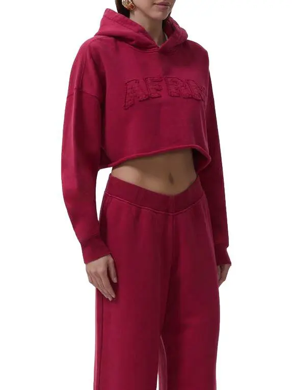 AFRM Darius Crop Cotton Hoodie - Rio Red