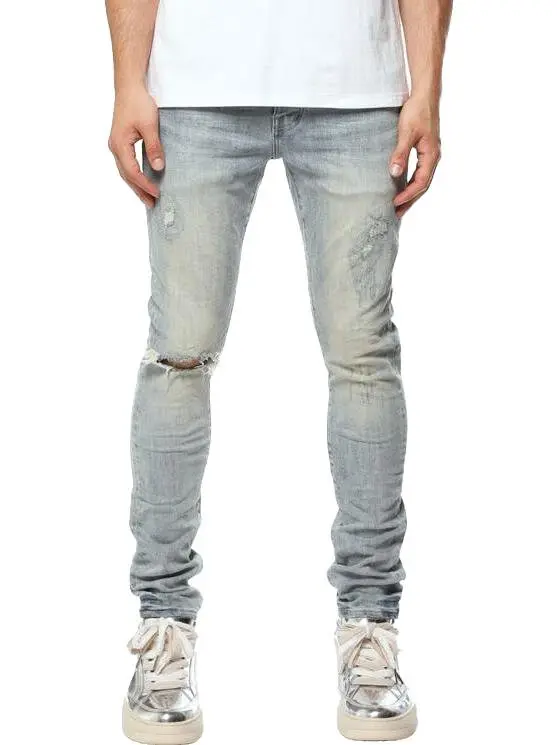 PURPLE BRAND Three Year Distressed Ripped Knee Skinny Jeans - Light Indigo