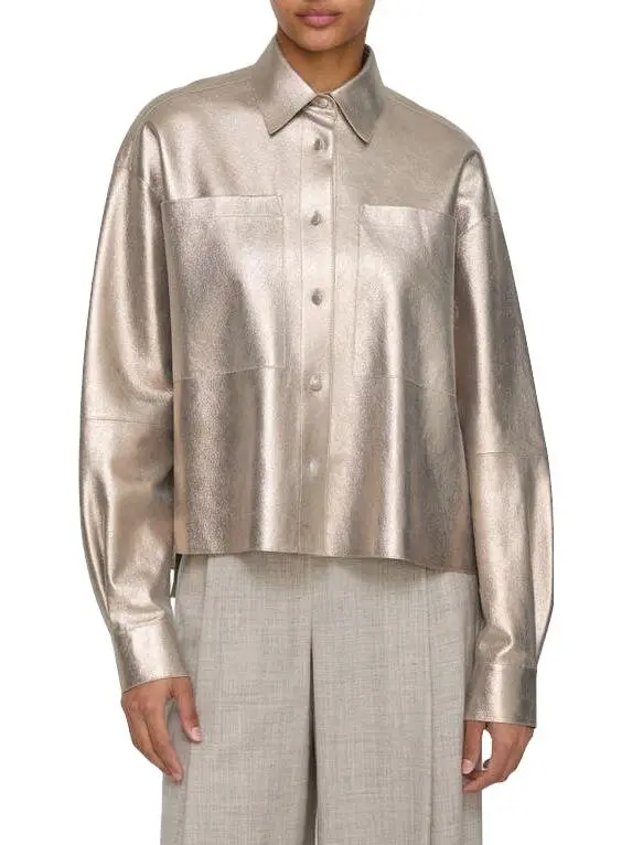 Lafayette 148 New York Metallic Stardust Suede Button-up Shirt - Natural Metallic
