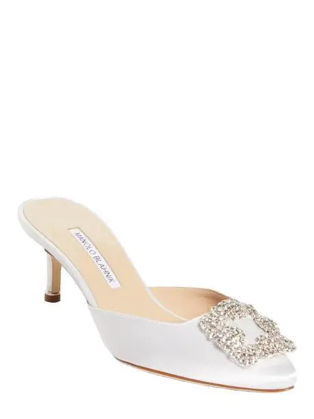 Manolo Blahnik Hangisimu Mule Pumps - White