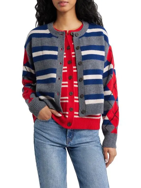 DAMSON MADDER Didi Faux Layered Merino Wool Cardigan - Red Multi