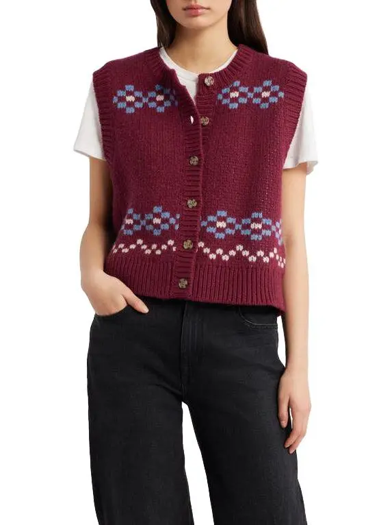 DAMSON MADDER Sofie Wool Sweater Vest - Burgundy