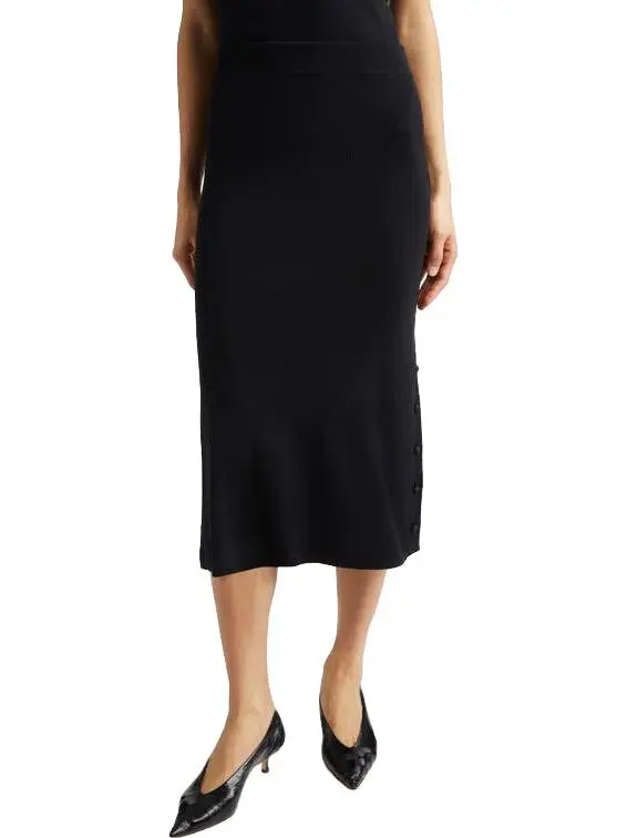 JIL SANDER Merino Wool Knit Midi Skirt - Black