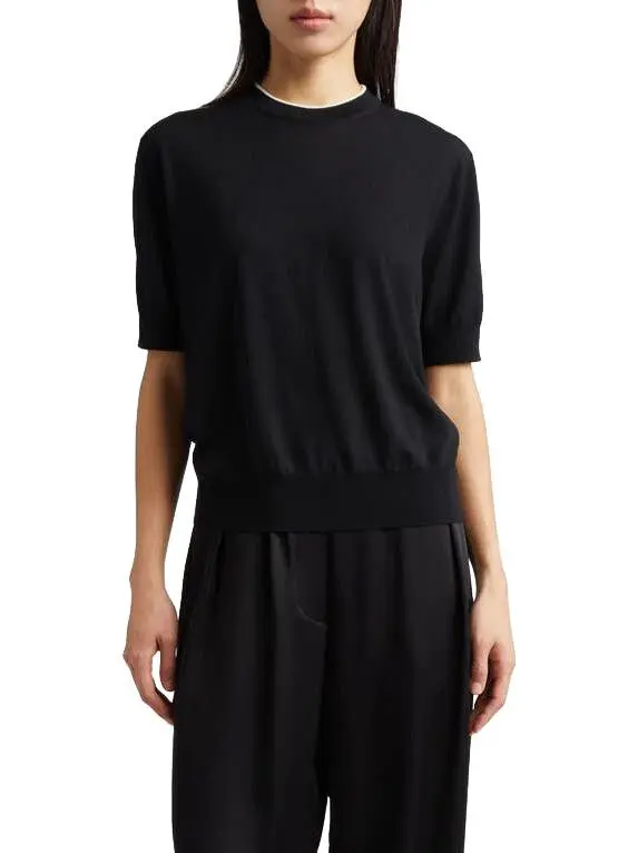 JIL SANDER Piped Merino Wool Sweater - Black