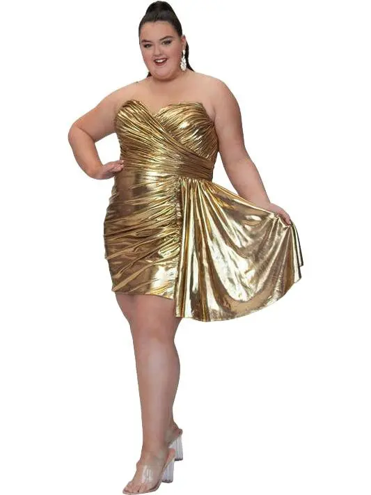 SYDNEY'S CLOSET Strapless Metallic Party Mini Dress - Gold