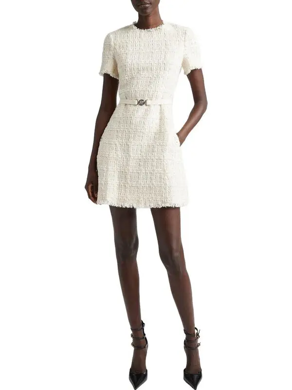 Versace Medusa '95 Belted Metallic Tweed A-line Dress - White