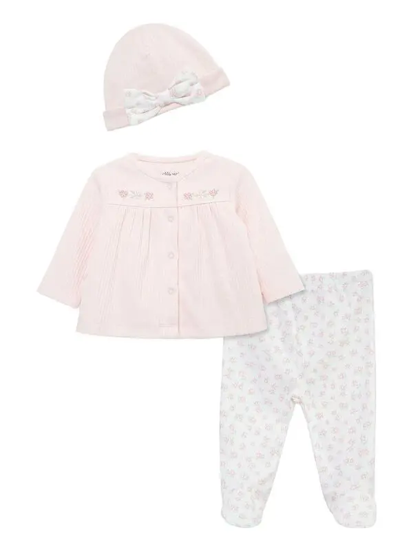 LITTLE ME Floral Organic Cotton Cardigan Set - Pink