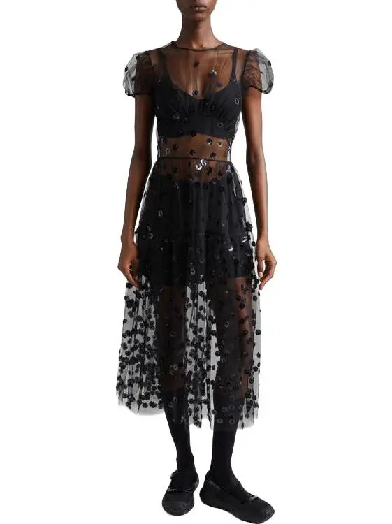 Cecilie Bahnsen Cbnanna Sequin Blossom Tulle Dress - Black Sequin Blossom Tulle