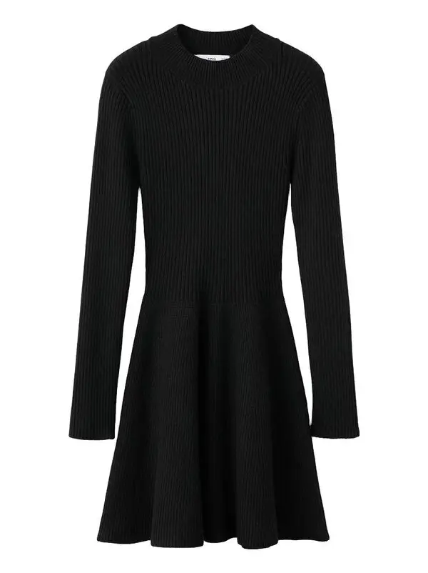 Mango Long Sleeve Ribbed Sweater Dress - Black