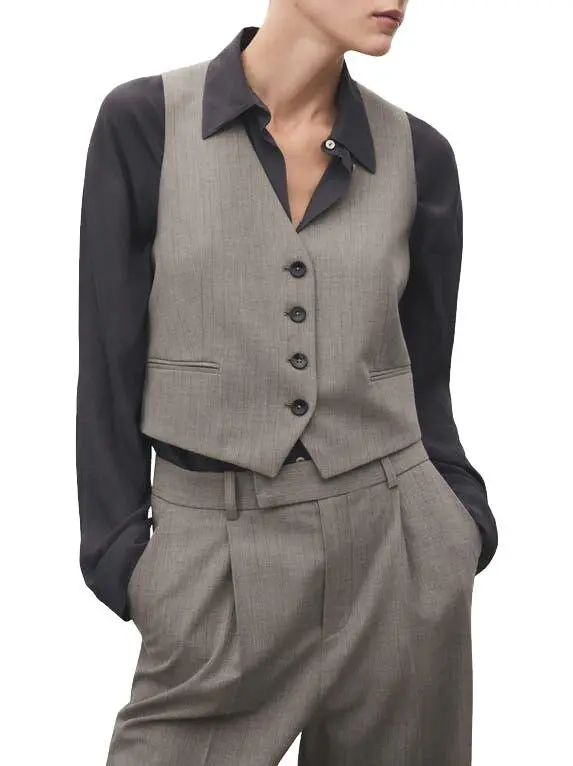 Mango Pinstripe Button-front Vest - Grey