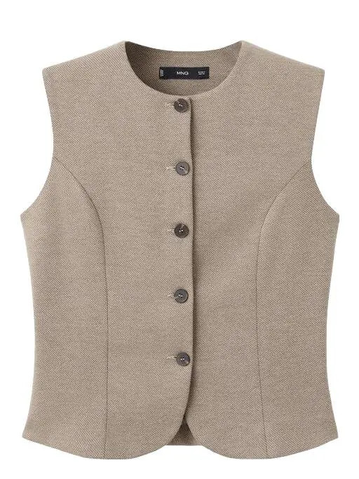 Mango Fitted Button-front Vest - Brown