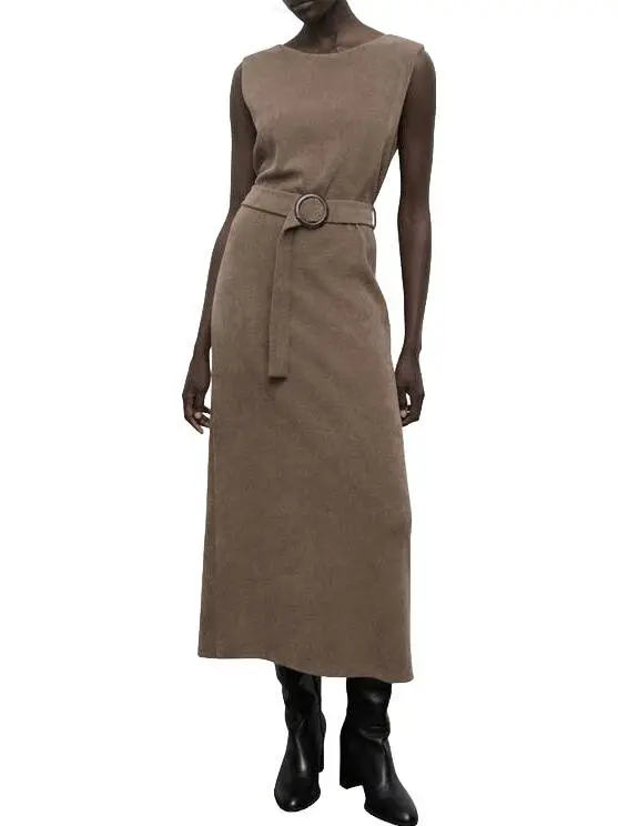 Mango Belted Sleeveless Knit Dress - Medium Brown