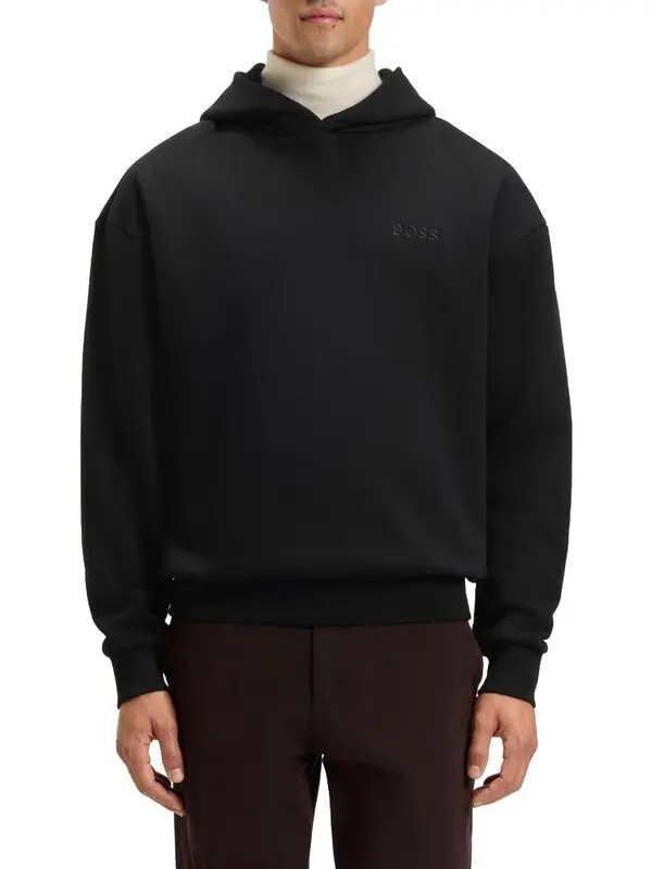 BOSS Cotton Fleece Pullover Hoodie - Black