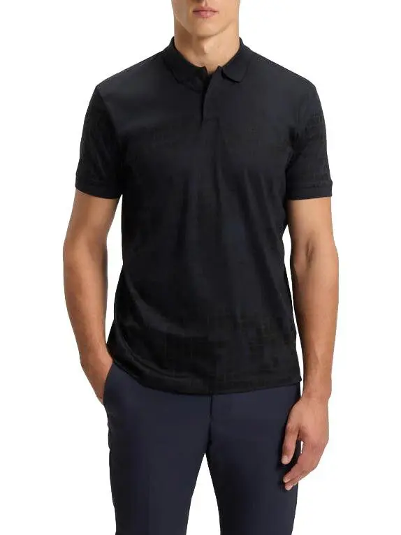 BOSS Grid Print Cotton Polo - Dark Blue