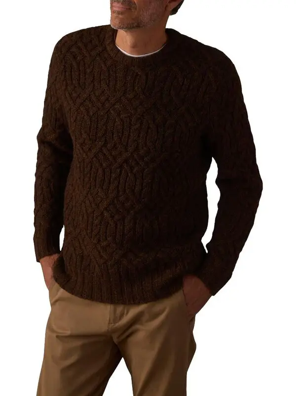 THE NORMAL BRAND Trellis Cabled Wool-blend Crewneck Sweater - Dark Brown