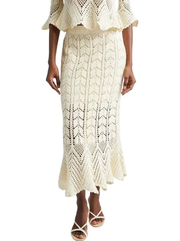 Zimmermann Awaken Crochet Midi Skirt - Cream