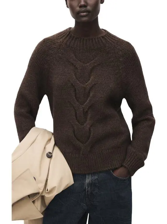Mango Nolita Mock Neck Cable Sweater - Brown