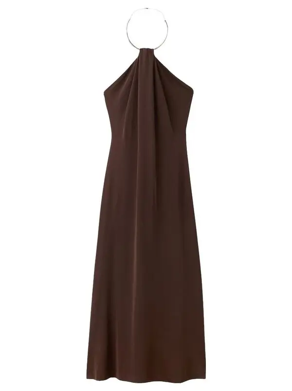 Mango Choker Neck Sleeveless Dress - Brown