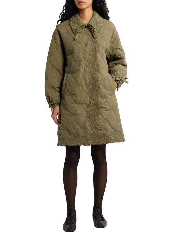 DAMSON MADDER Avery Water Repellent Quilted Coat - Olive