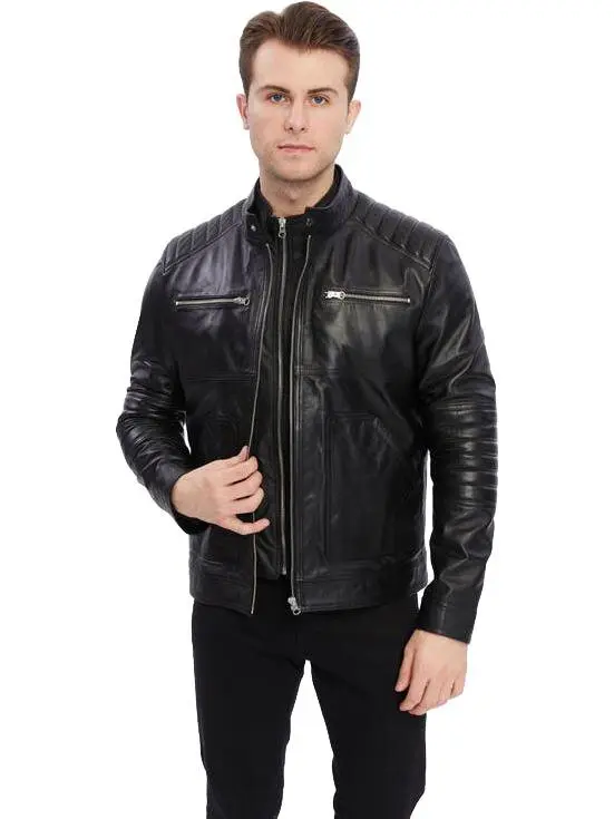 FURNIQ UK Henry Leather Moto Jacket - Black