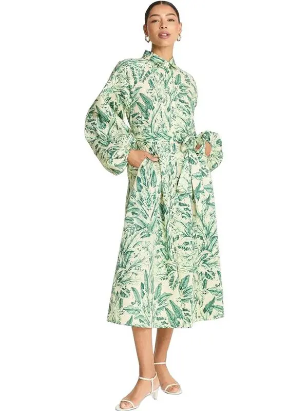 DIARRABLU Printed Cotton Poplin Naja Midi Shirt Dress - Toile Olive