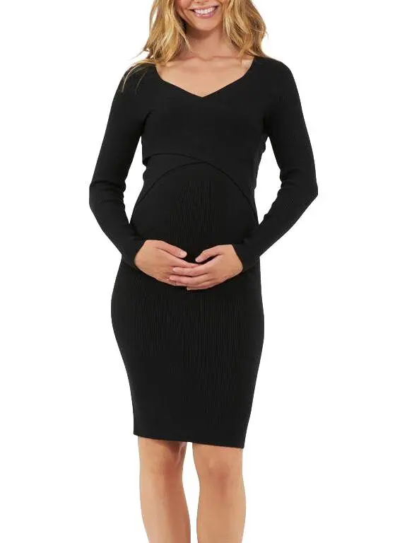 RIPE MATERNITY Sadie Rib Knit Nursing Dress - Black