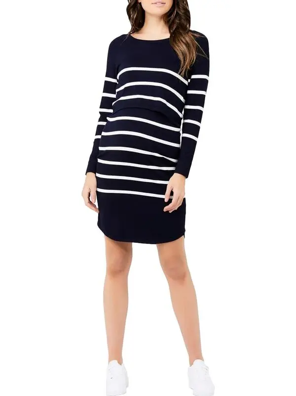 RIPE MATERNITY Valerie Stripe Long Sleeve Tunic Maternity Sweater Dress - Navy