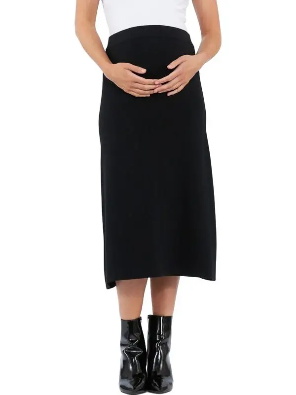 RIPE MATERNITY Knit Midi A-line Skirt - Black