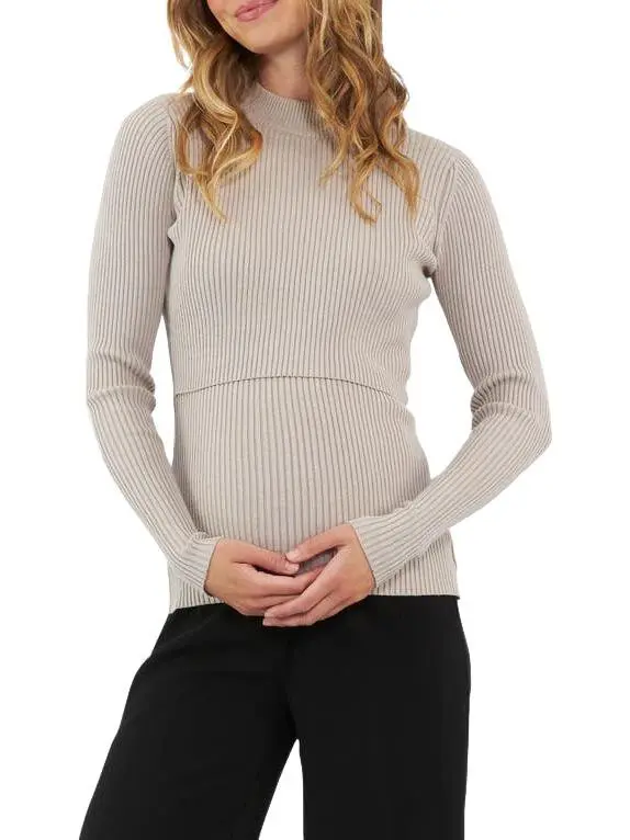 RIPE MATERNITY Ribbed Mock Neck Sweater - Stone