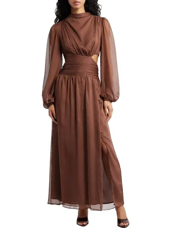 PETAL & PUP Neveah Long Sleeve Maxi Dress - Chocolate