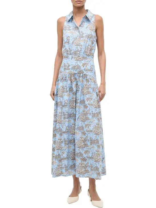 Staud Romy Sleeveless Maxi Shirtdress - Sky Toile