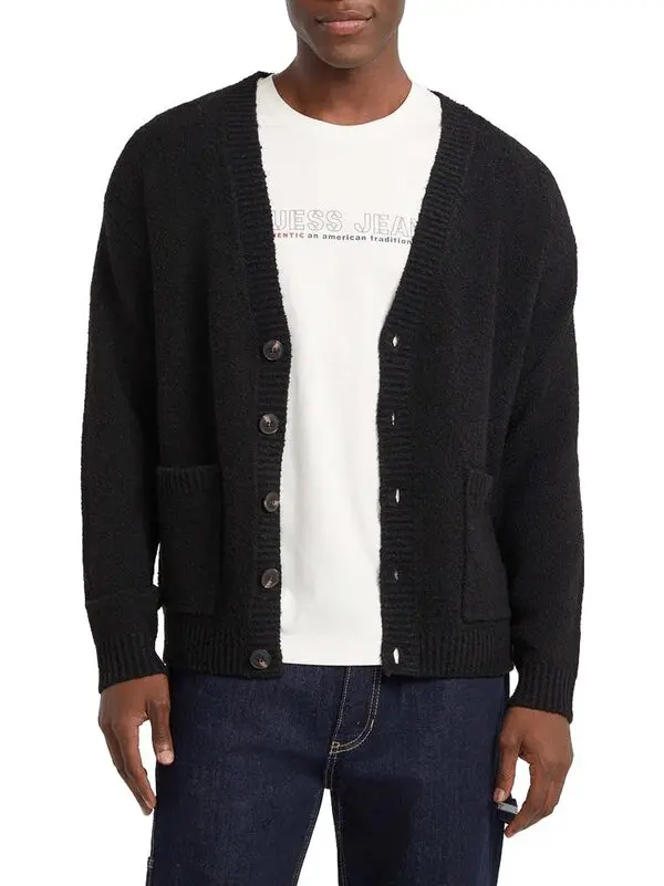 GUESS JEANS Bouclé V-neck Cardigan - Black
