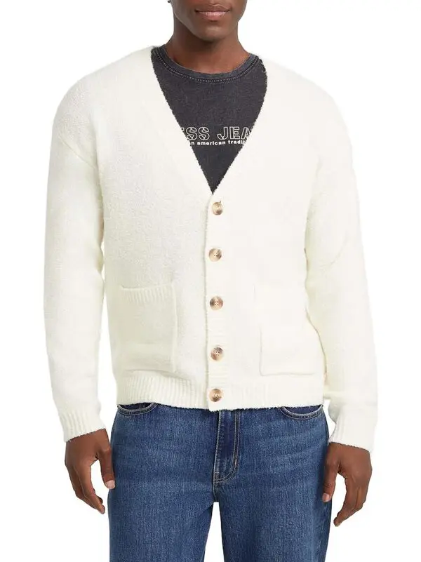 GUESS JEANS Bouclé V-neck Cardigan - White