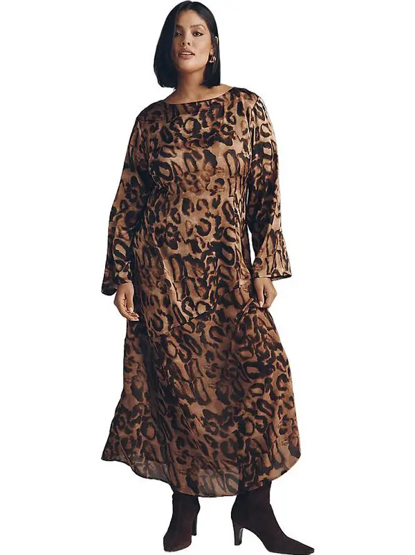 CURAAE Zali Long-sleeve Boat-neck Maxi Dress - Leopard