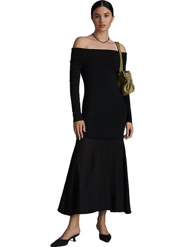Astr The Label Lydia Off-shoulder Midi Dress - Black