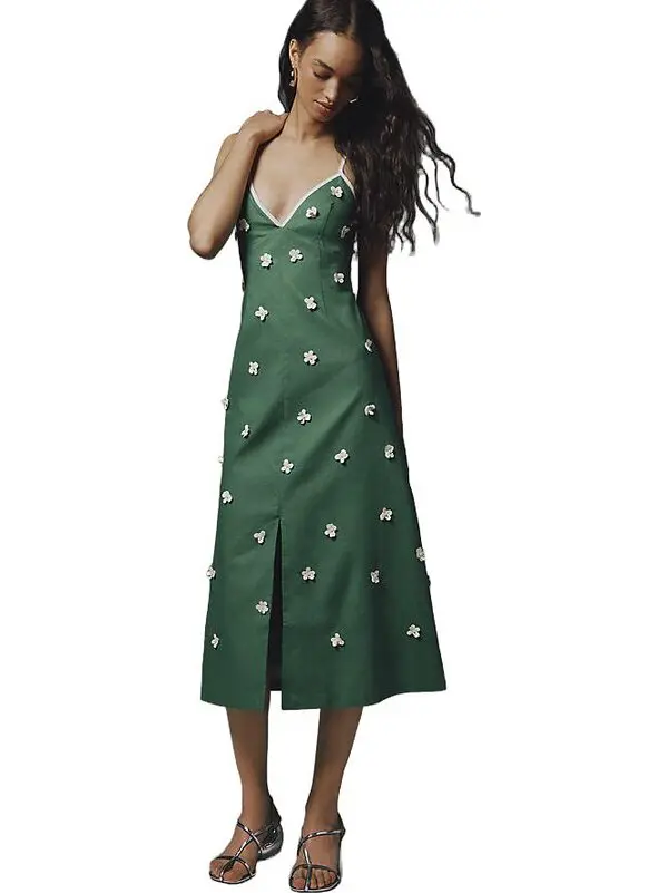 MAUDE CLUB Kimberly V-neck A-line Dress - Green