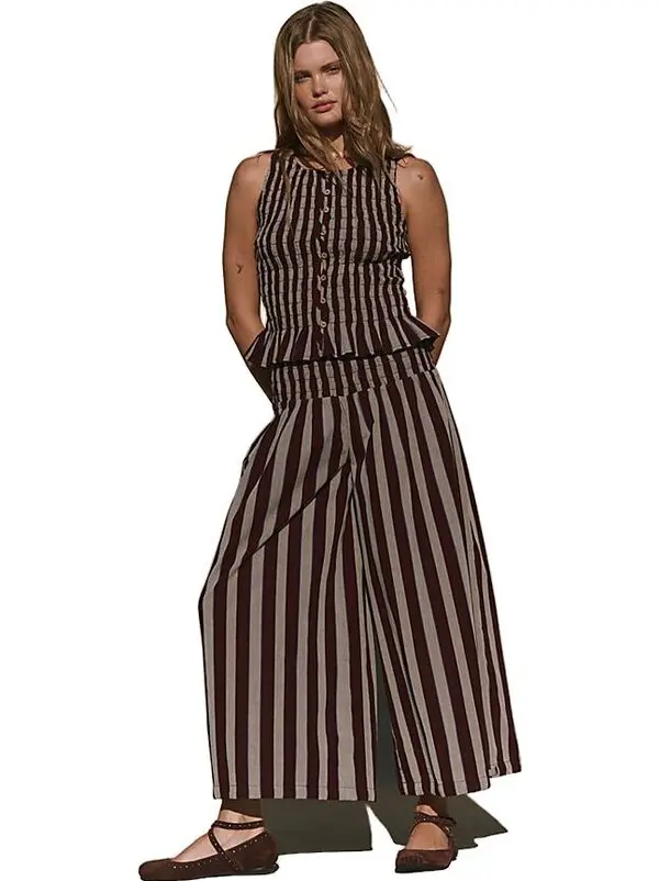 Free People Striped Top And Wide-leg Pant Set - Blackberry Combo