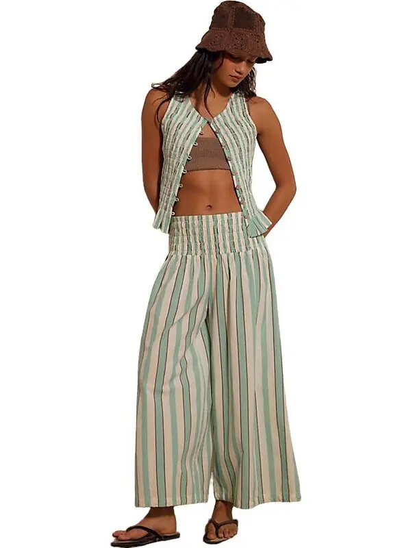 Free People Striped Top And Wide-leg Pant Set - Ivory Combo
