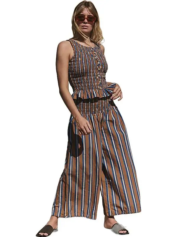 Free People Striped Top And Wide-leg Pant Set - Neutral Combo