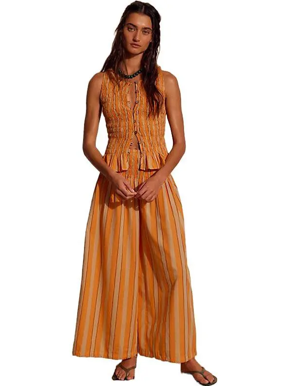 Free People Striped Top And Wide-leg Pant Set - Orange Combo