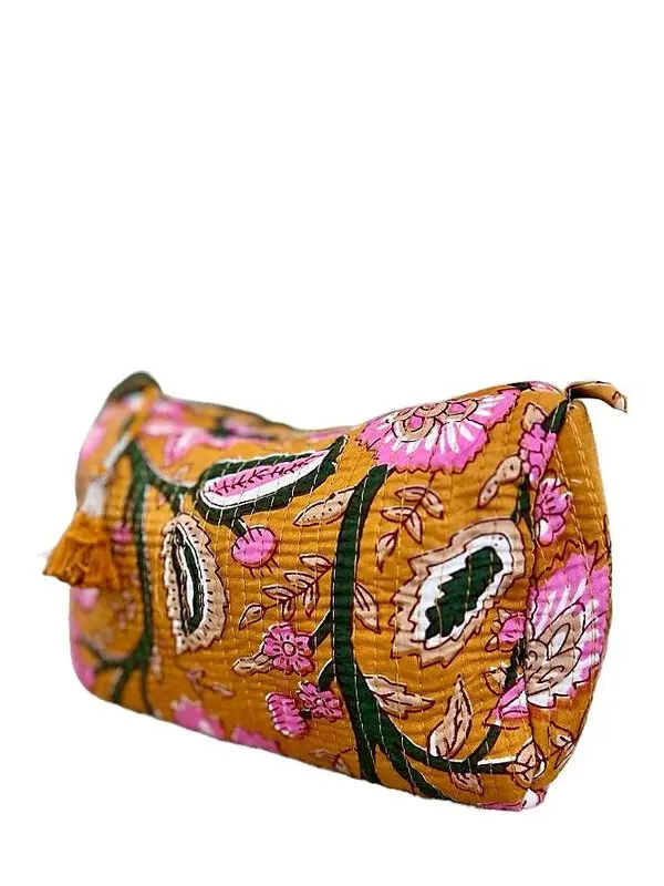 BE DEVA Printed Cotton Cosmetic Bag - Yellow Motif