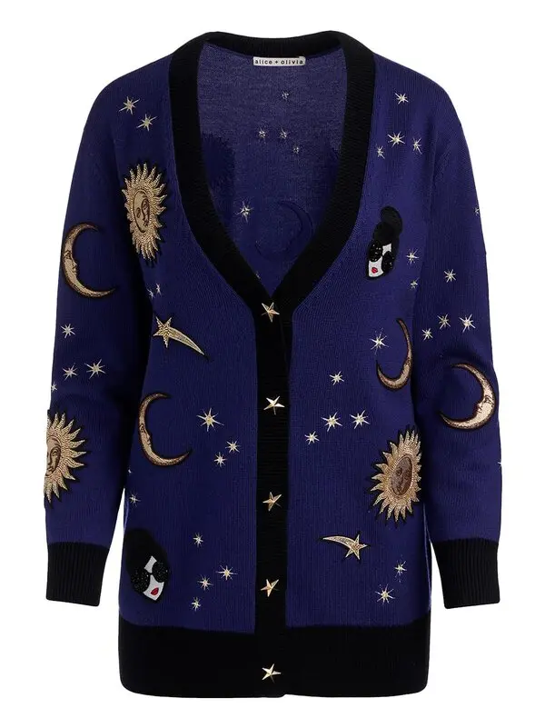 Alice + Olivia Bradford Staceface Cardigan - Midnight M