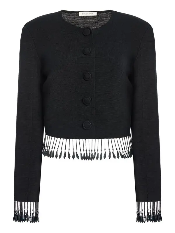 BY MALENE BIRGER Shelly Beaded Fringe-trimmed Knit Jacket - Black