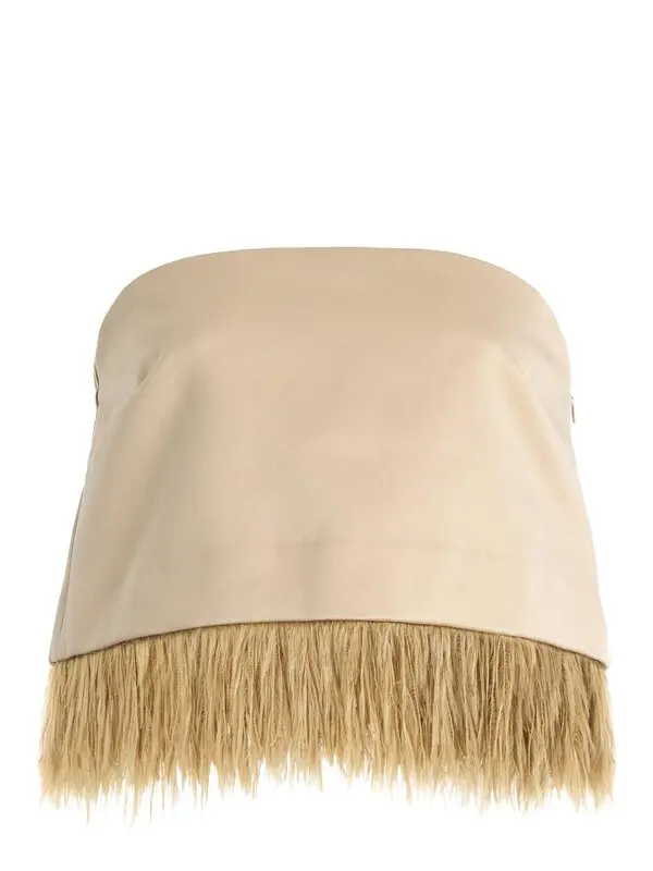 BY MALENE BIRGER Melva Feather-trimmed Strapless Cropped Top - Brown