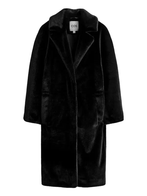 Cos Fur-effect Long Coat - Black
