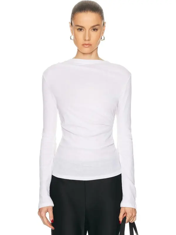 Enza Costa Cashmere Jersey Draped Long Sleeve Top - White
