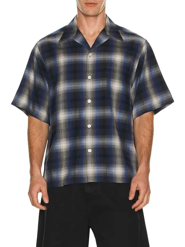 WACKO MARIA Ombre Check Open Collar Shirt - Blue