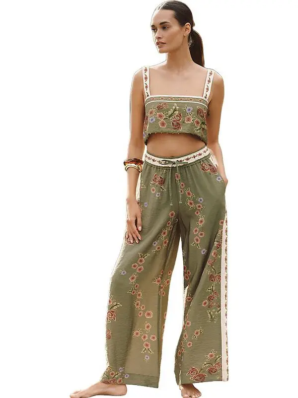 Agua Bendita Senja Square-neck Crop Top - Green Pattern