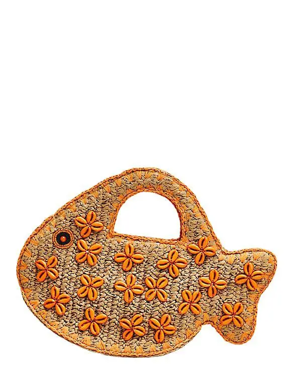 SIMONMILLER Puka Fish Raffia Bag - Natural/orange